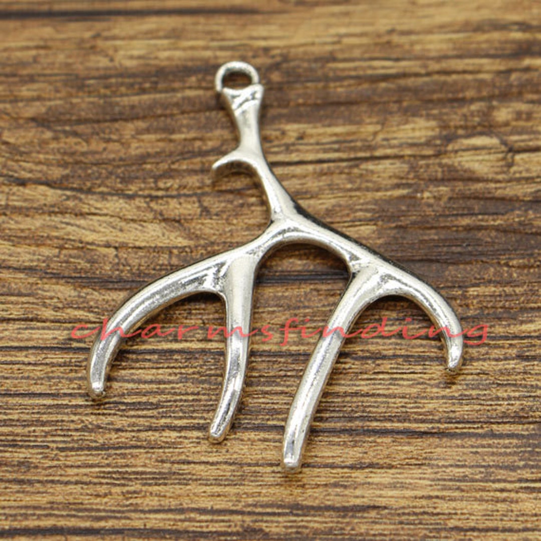 6pcs Antler Charms Reindeer Charms Christmas Charms 2 Sided Silver Tone ...