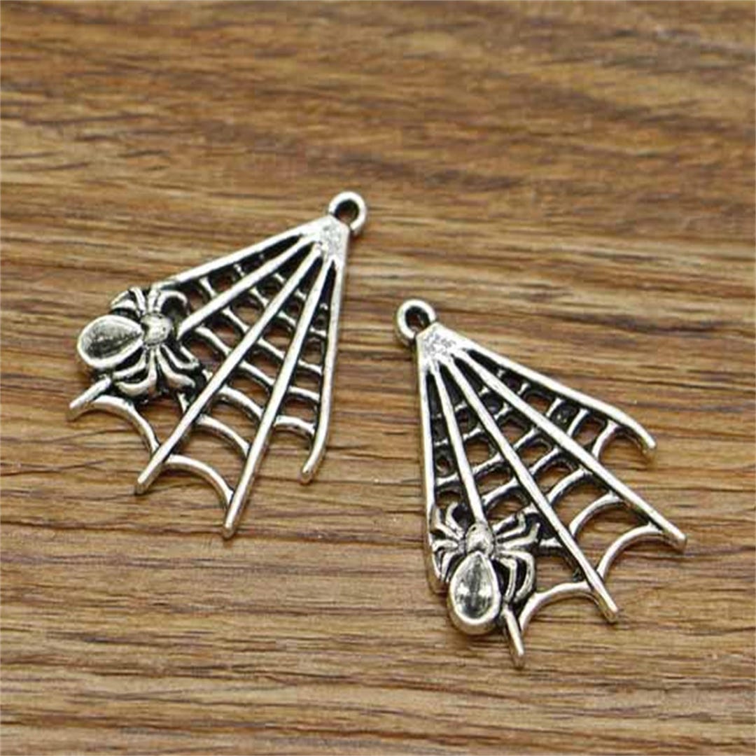15pcs Large Spider Web Charms Halloween Charms Antique Silver Tone ...