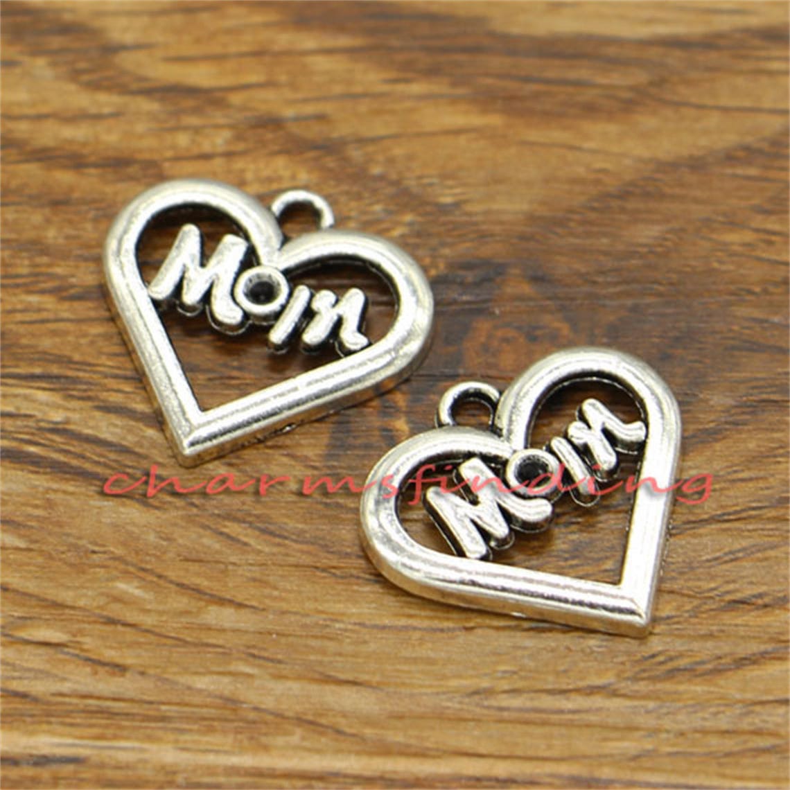 20pcs Mom Charm Mother Family Word Charms Antique Silver Tone 20x21mm ...