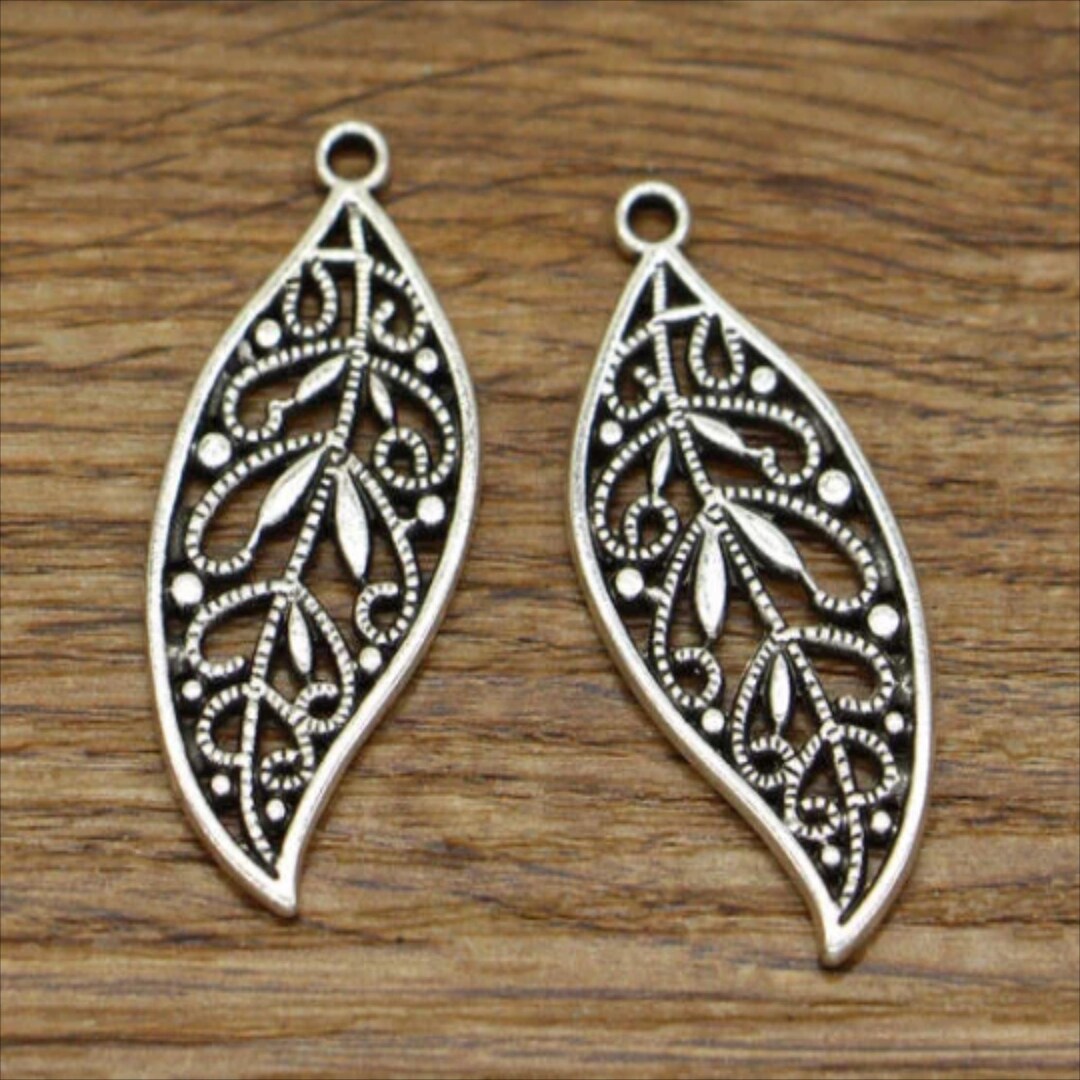 15pcs Large Leaf Charm Tree Leaves Charms Antique Silver Tone 43x17mm ...
