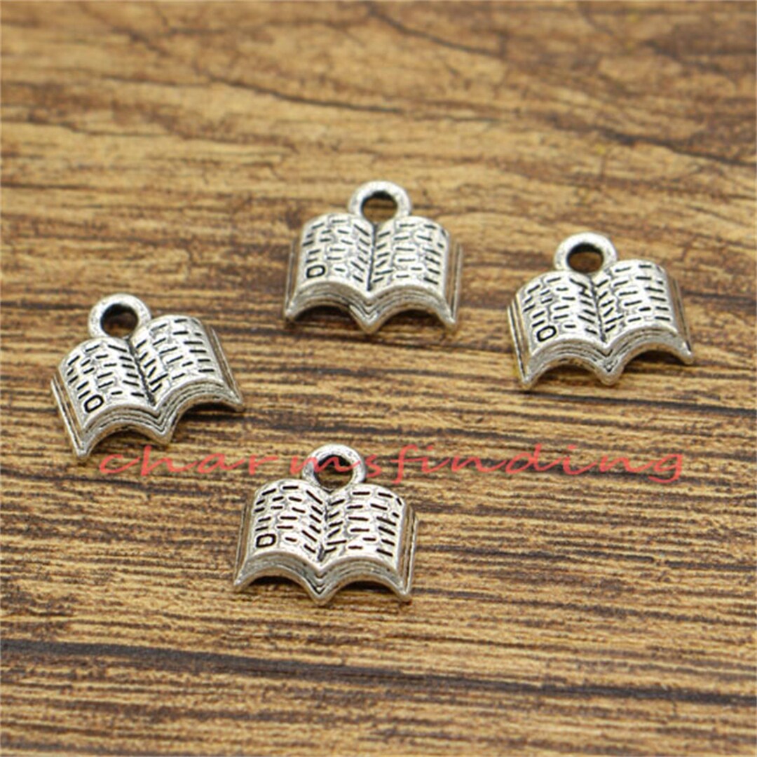 50pcs Mini Book Charms Reading Charm Antique Silver Tone 12x11mm Cf0511 ...