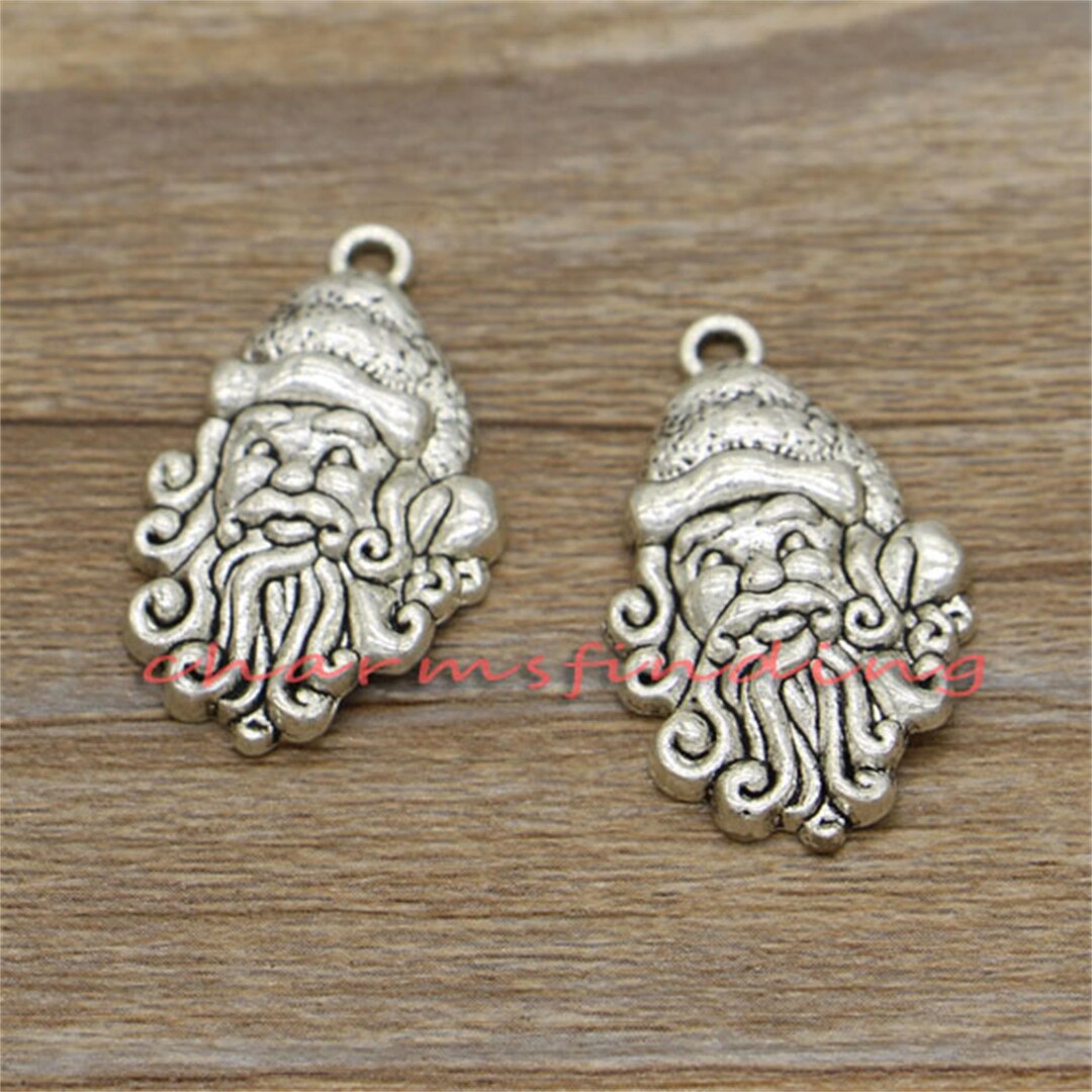 10pcs Santa Charms Christmas Holiday Charm Antique Silver Tone 19x32mm ...