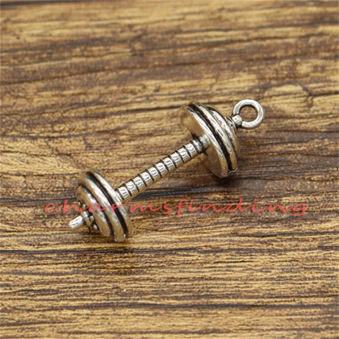 10pcs Barbell Charms 3D Weightlifting Charms Gym Charm Antique Silver ...