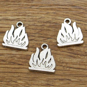 20pcs Flame Charms Blaze Fire Charm 2 Sided Antique Silver Tone 17x19mm ...