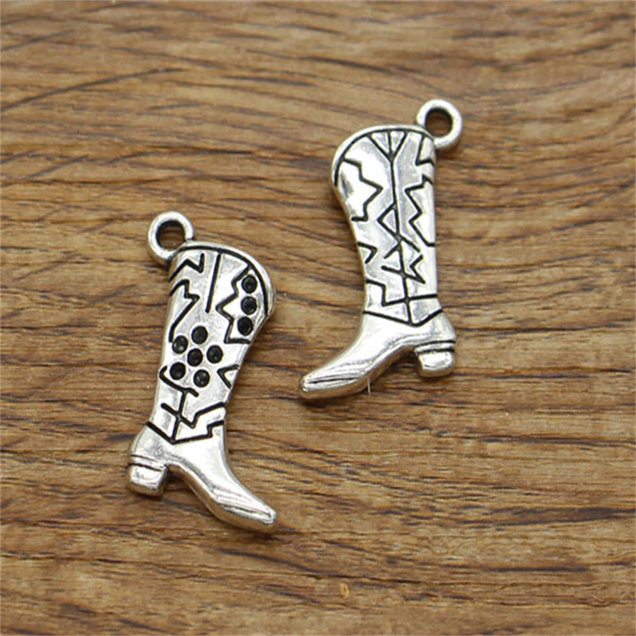 20pcs Cowboy Boot Charms Shoe Charms Antique Silver Tone 17x22mm Cf2065 ...