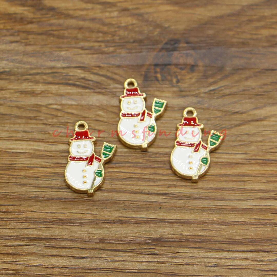 10pcs Snowman Charms Snow Winter Charms Gold Plated Enamel Charms ...