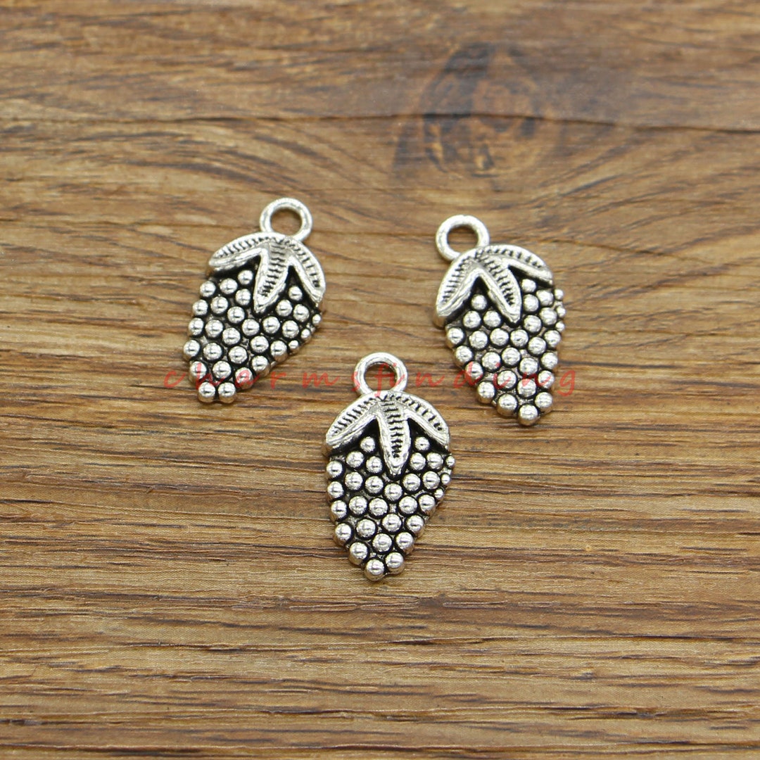 20pcs Grape Charms Fruit Charms Double Sided Antique Silver Tone ...