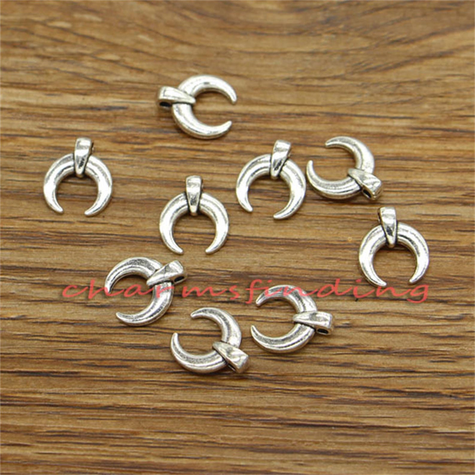 50pcs Moon Charms Crescent Moon Charms Antique Silver Tone 10x11mm ...