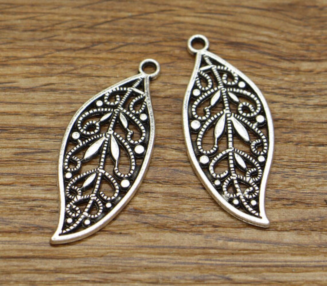 15pcs Large Leaf Charm Tree Leaves Charms Antique Silver Tone 43x17mm ...
