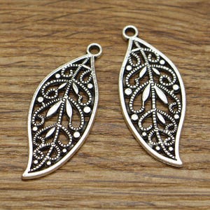 15pcs Large Leaf Charm Tree Leaves Charms Antique Silver Tone 43x17mm ...