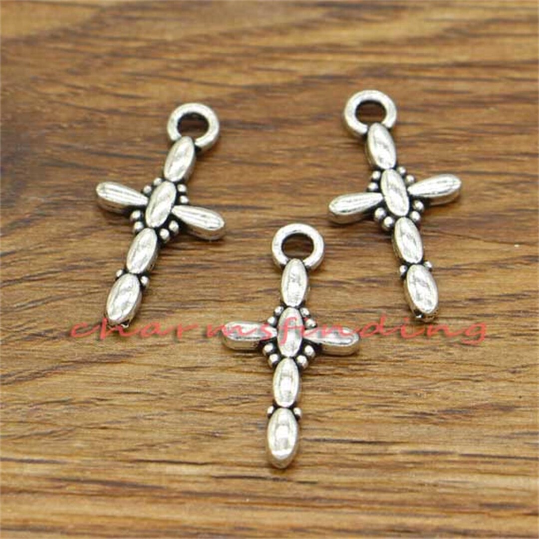 20pcs Cross Charms Religious Charms Antique Silver Tone 23x12mm Cf1931 ...