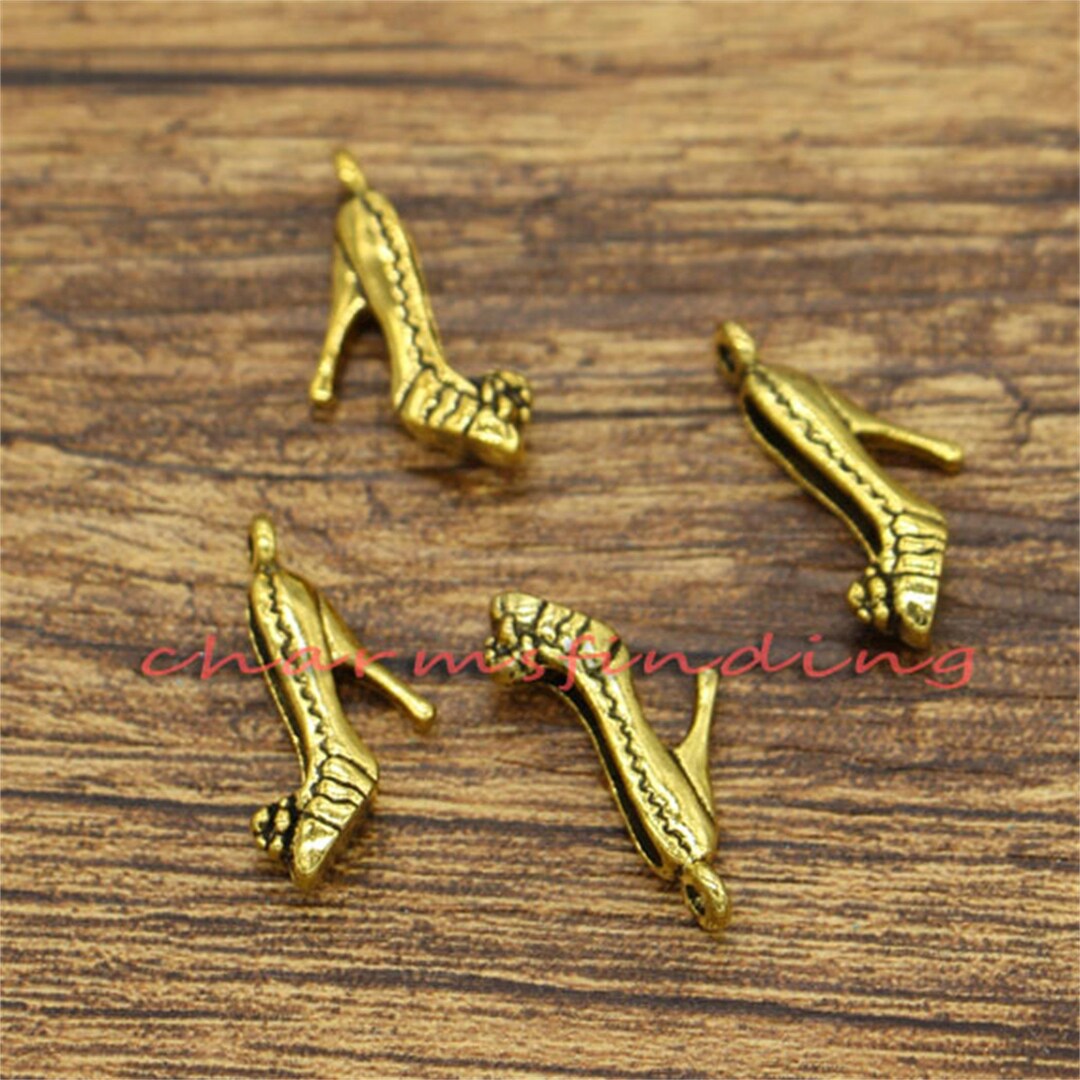 30pcs High Heel Shoe Charms 3D Charms Antique Gold Tone 21x10mm Cf2923 ...