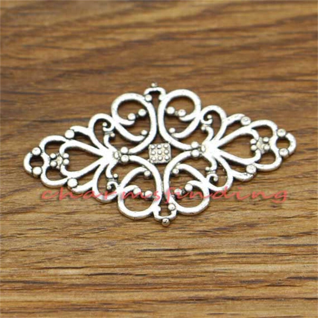 20pcs Flower Connectors Charms Links Antique Silver Tone 24x41mm Cf0026 ...