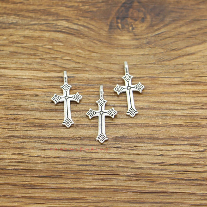 50pcs Cross Charms Religious Charms Antique Silver Tone - Etsy