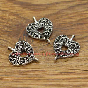 20pcs Double Heart Connectors Charms Antique Silver Tone 18x23mm Cf2033 ...