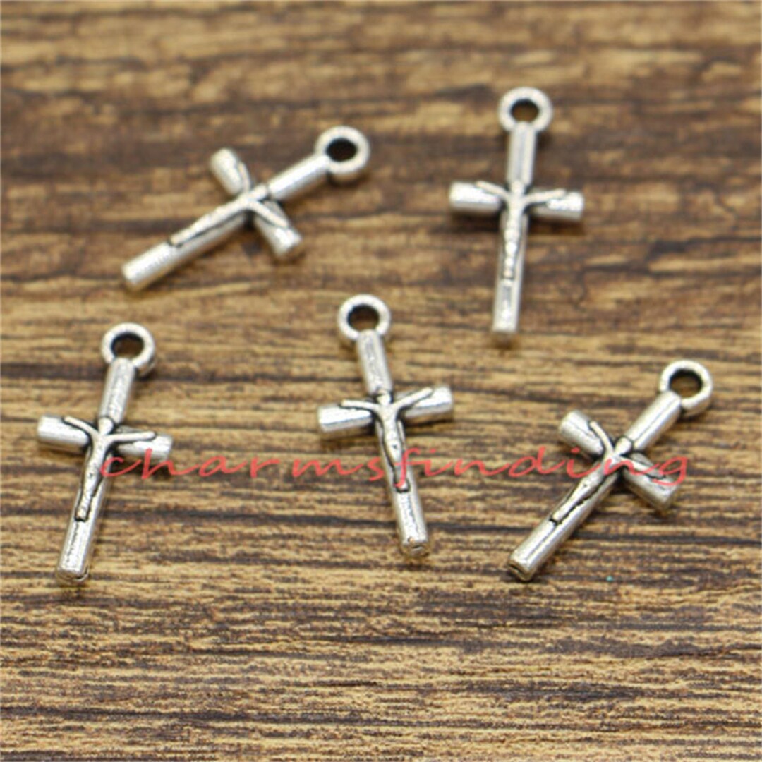 50pcs Cross Charms Religious Crucifix Charms Antique Silver Tone 9x19mm ...