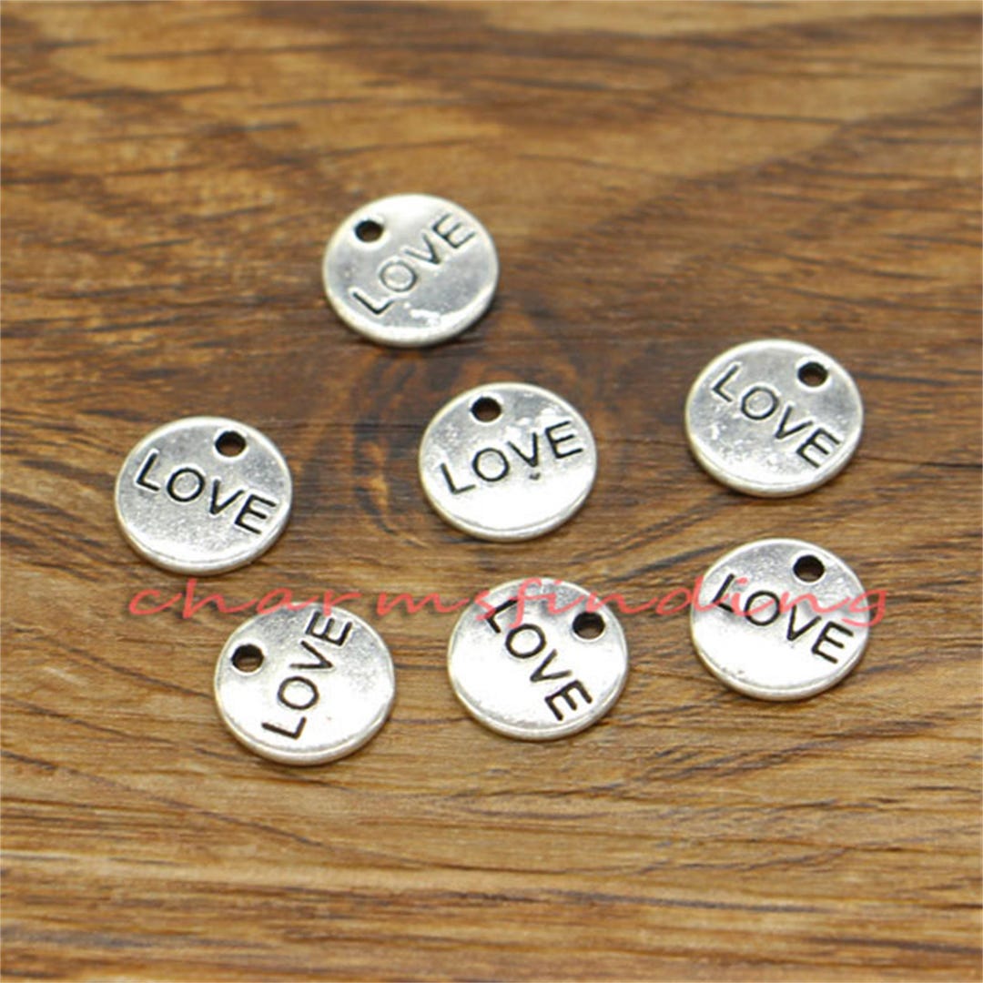 100pcs Love Charms Round Tag Charms Mini Small Charm Antique Silver ...