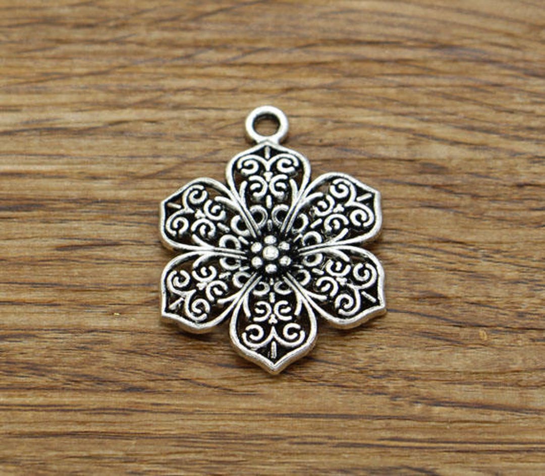 15pcs Flower Charms Garden Charm Antique Silver Tone 32x24mm Cf1893 - Etsy