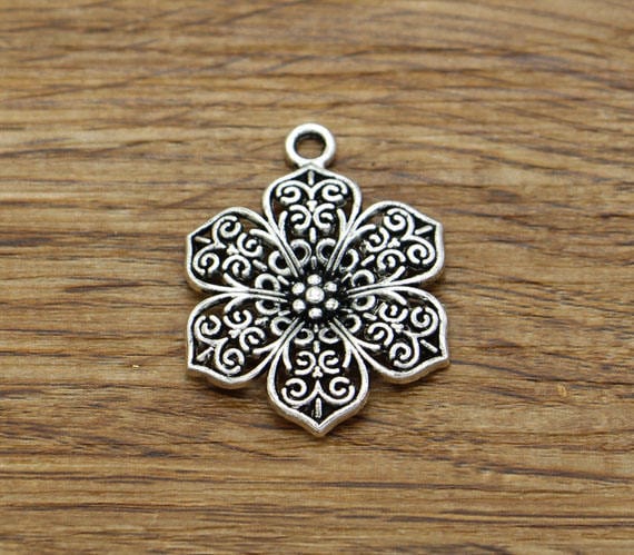15pcs Flower Charms Garden Charm Antique Silver Tone 32x24mm | Etsy