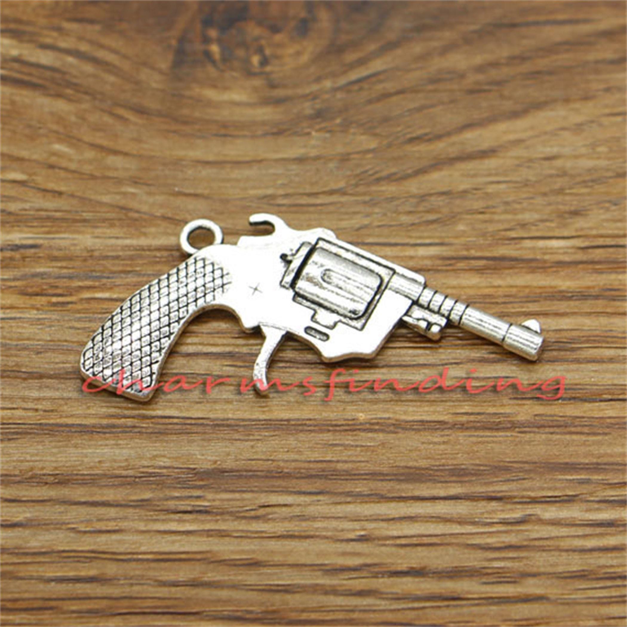 10pcs Gun Charms 2 Sided Revolver Hand Gun Charms Antique Silver Tone ...