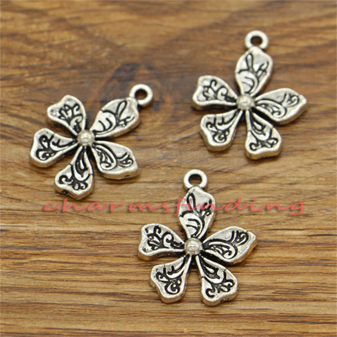 20pcs Large Flower Charms Pendants Antique Silver Tone 27x21mm Cf0088 ...