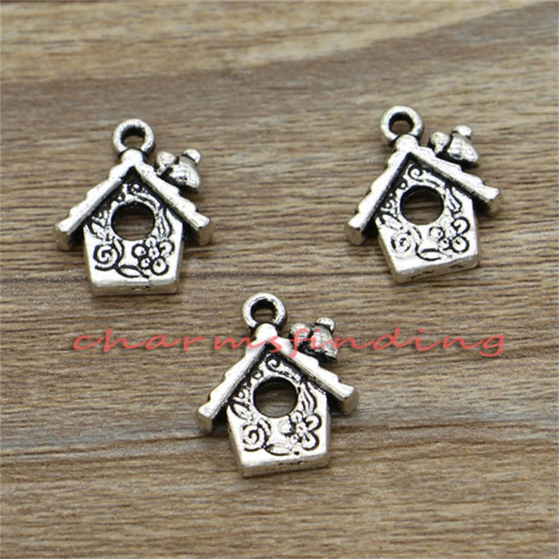 20pcs House Charms Bird House Charms Antique Silver Tone 17x15mm Cf1603 ...