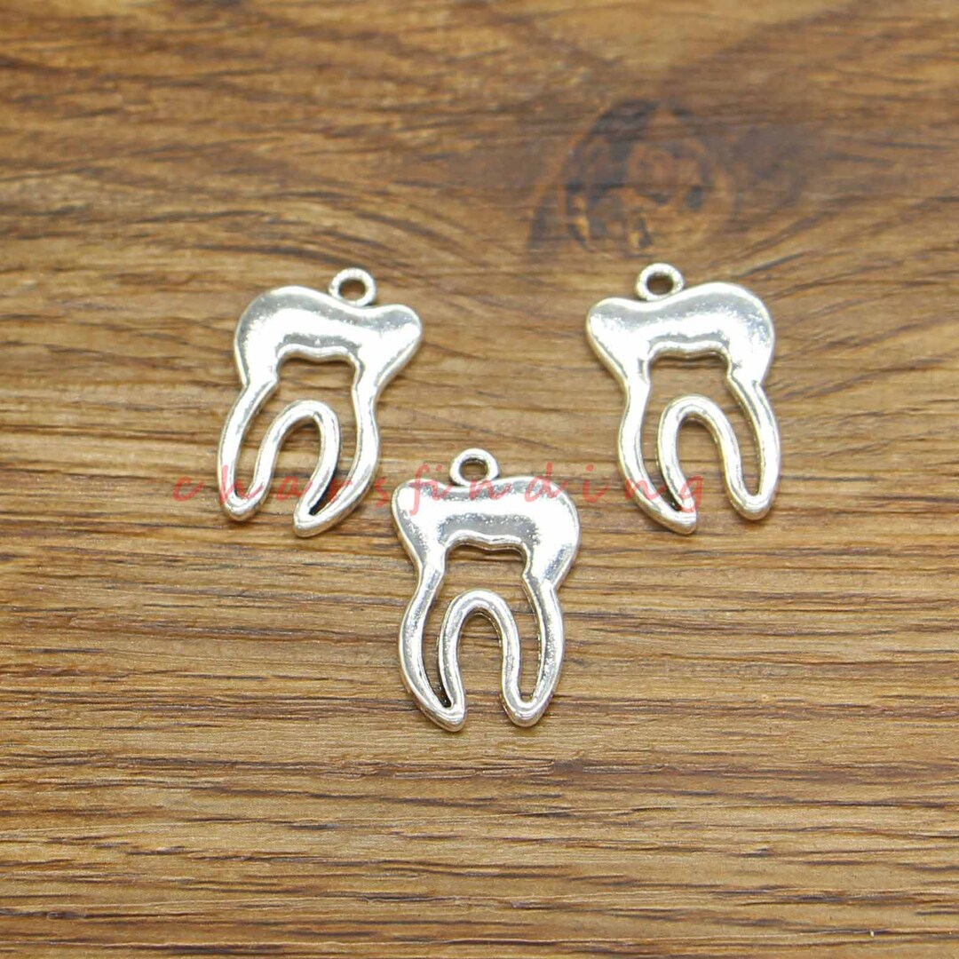 20pcs Tooth Charms Dental Double Sided Charm Antique Silver Tone ...