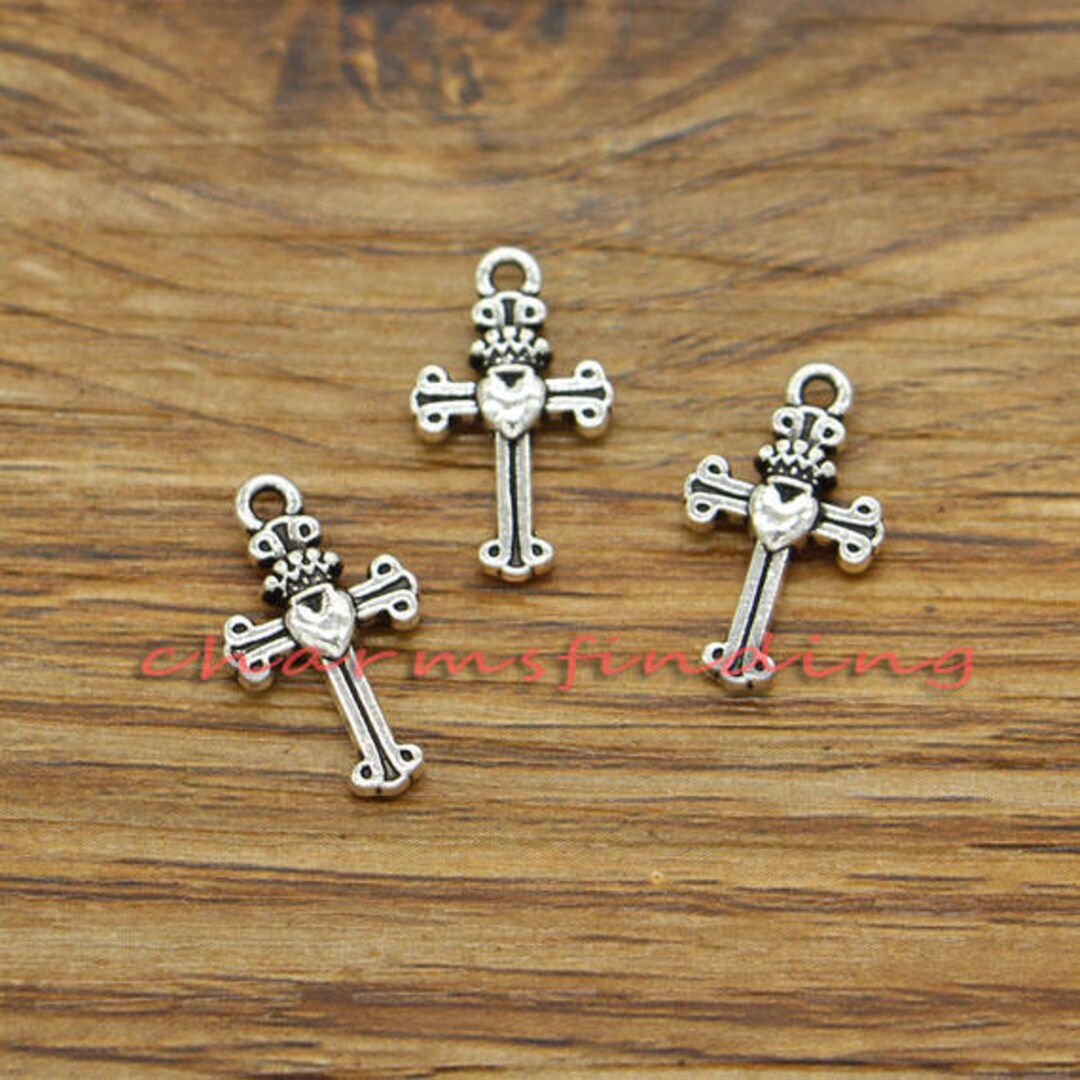 50pcs Cross Charms Religious Charms Antique Silver Tone - Etsy