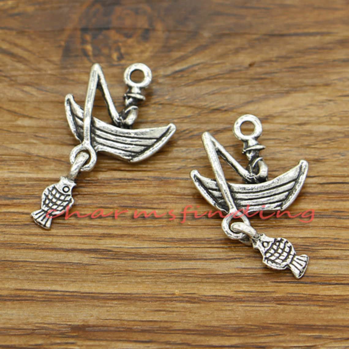 15pcs Fishing Charms Fisherman in a Boat Antique Silver Tone - Etsy