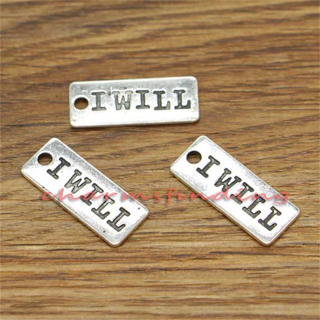 20pcs I Will Charms Word Motivation Charm Antique Silver Tone 24x10mm ...