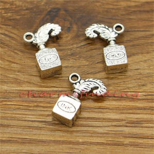 15pcs Pen Charms Quill and Ink Bottle Charms Antique Silver Tone 3D ...