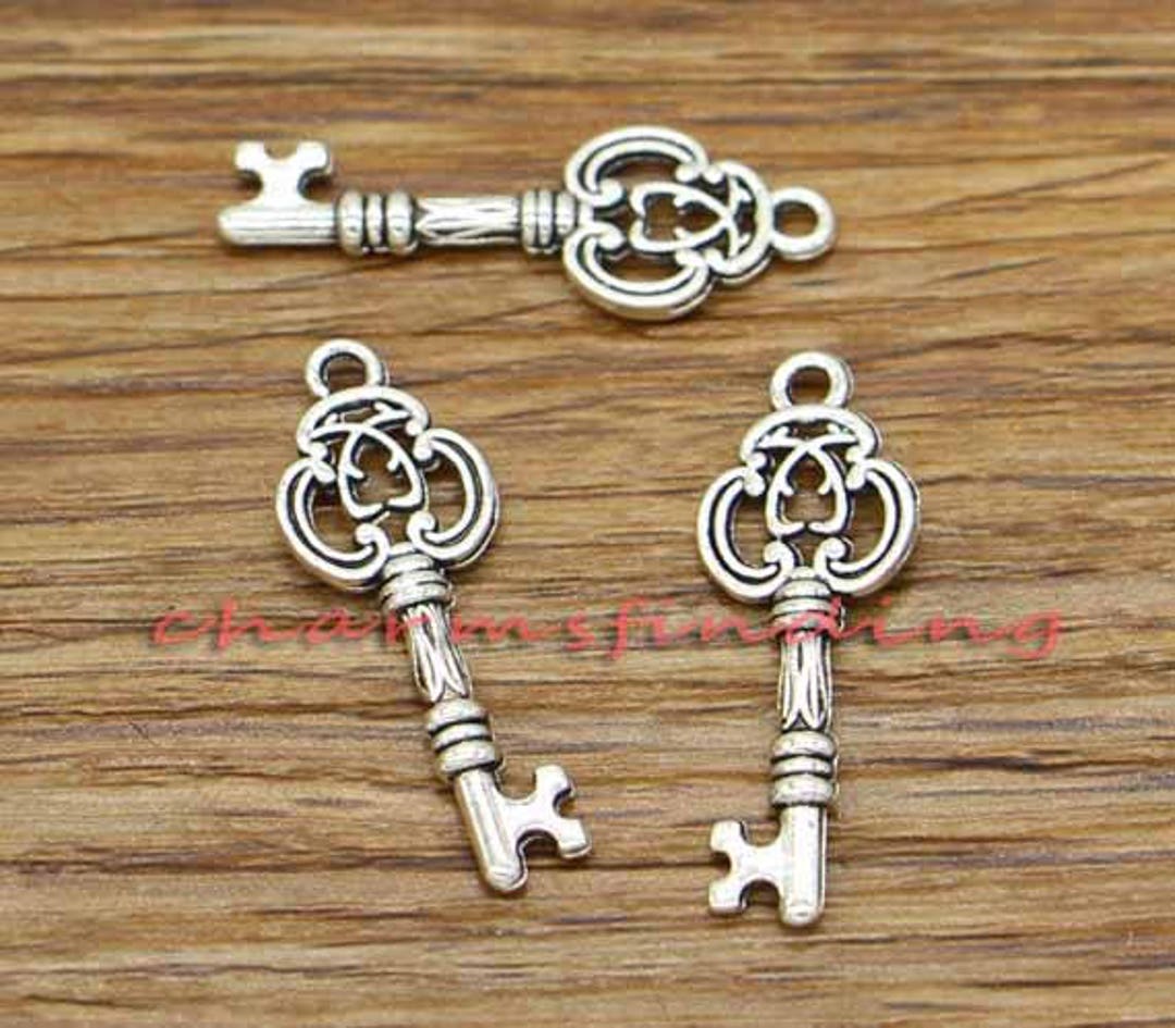 50pcs Key Charms Home Key Charms Heart Key Charm Antique Silver Tone ...