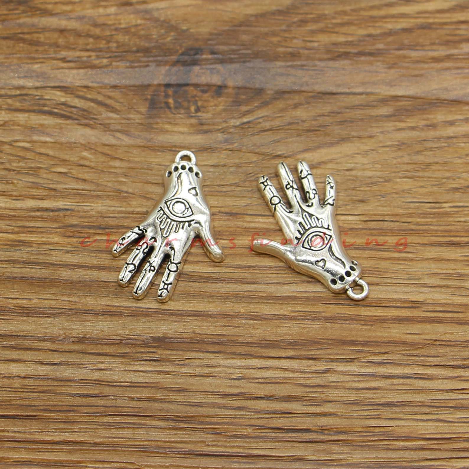 12pcs Hand Charms Evil Eye Charms Antique Silver Tone 19x31mm | Etsy