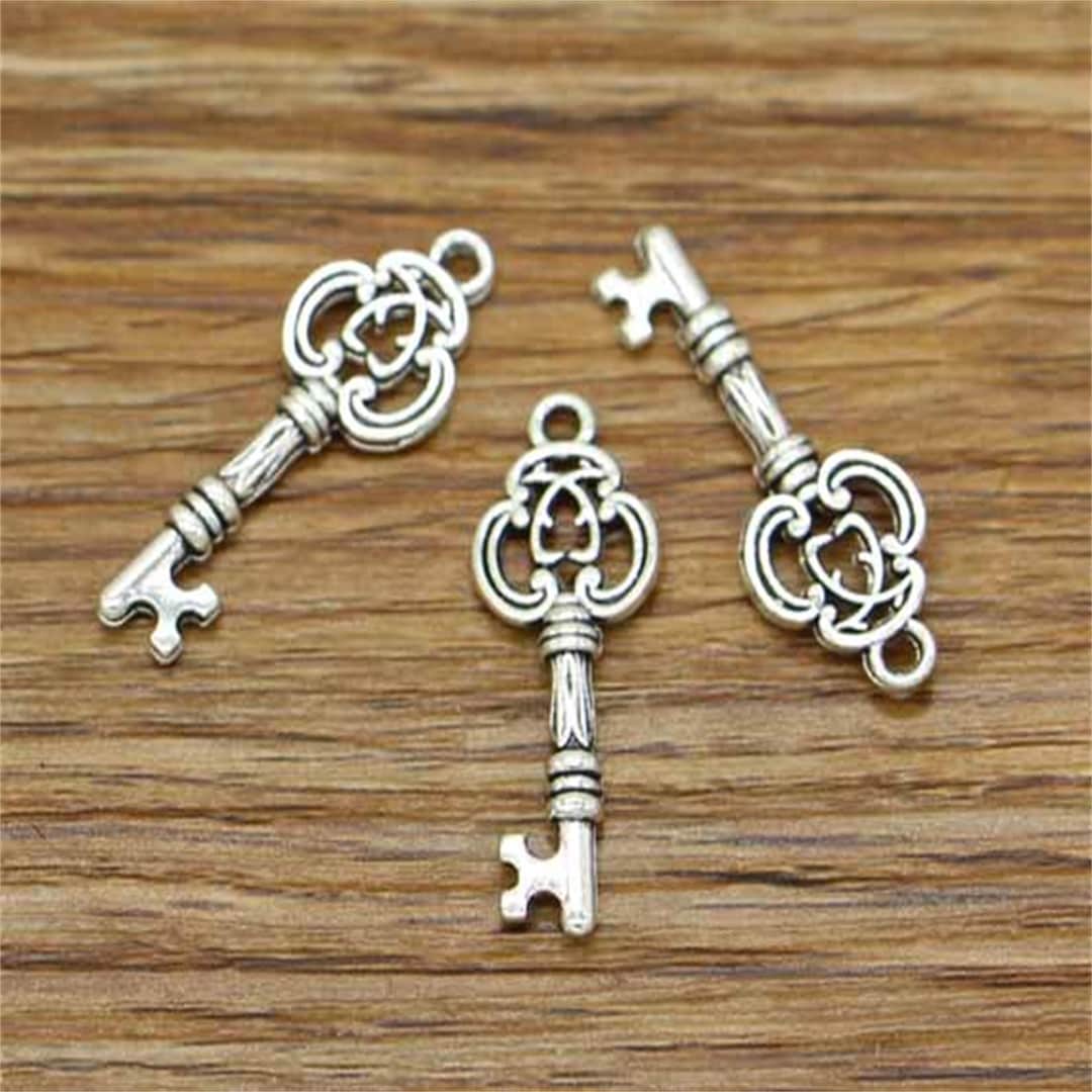 50pcs Key Charms Home Key Charms Heart Key Charm Antique Silver Tone ...