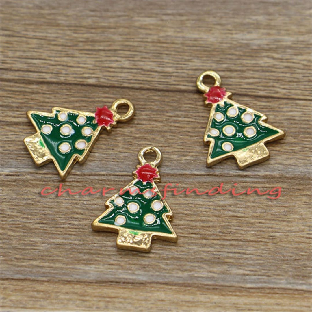 10pcs Christmas Tree Charms Tree Charms Holiday Charms Gold Plated ...