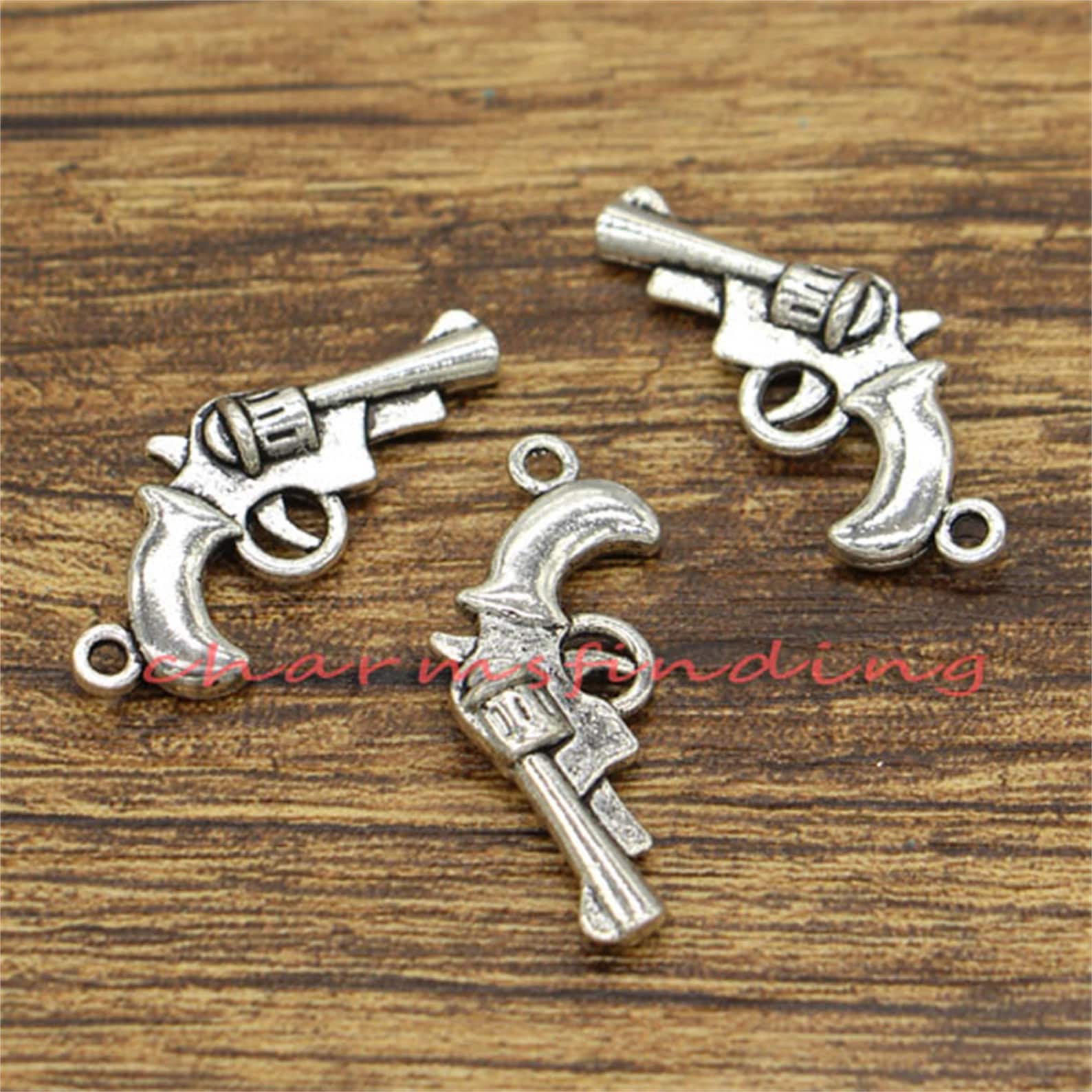 20pcs Gun Charms 2 Sided Revolver Hand Gun Charms Antique Silver Tone ...