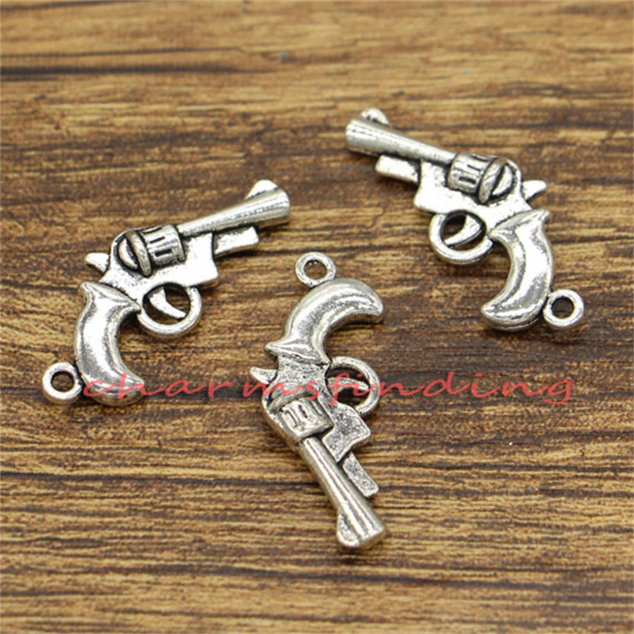 20pcs Gun Charms 2 Sided Revolver Hand Gun Charms Antique Silver Tone ...