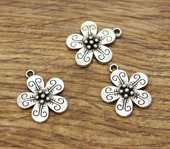 30pcs Flower Flowers Charms Garden Charms Antique Silver Tone | Etsy