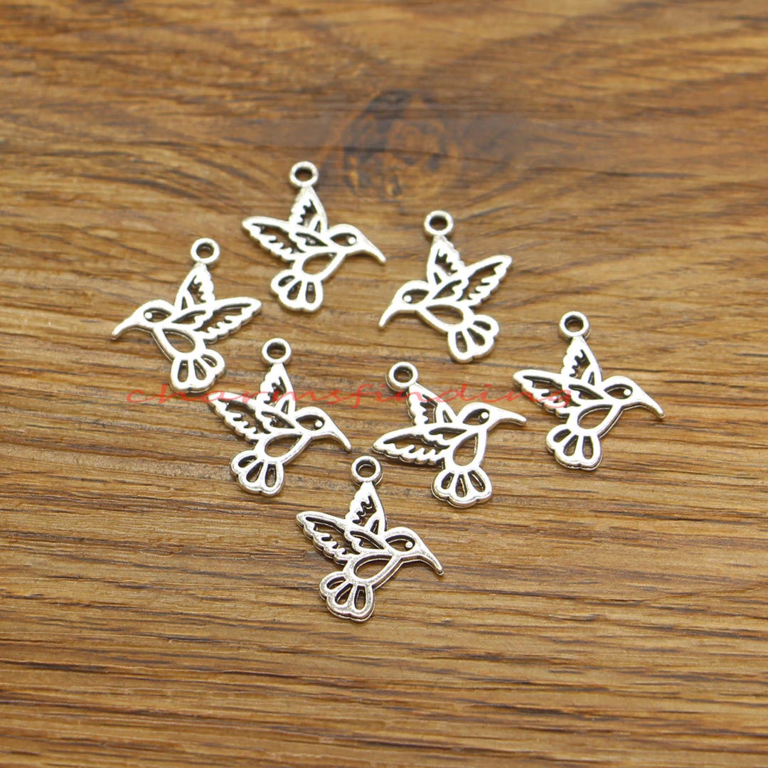60pcs Small Hummingbird Fly Bird Charms Pendants Antique Silver Tone ...