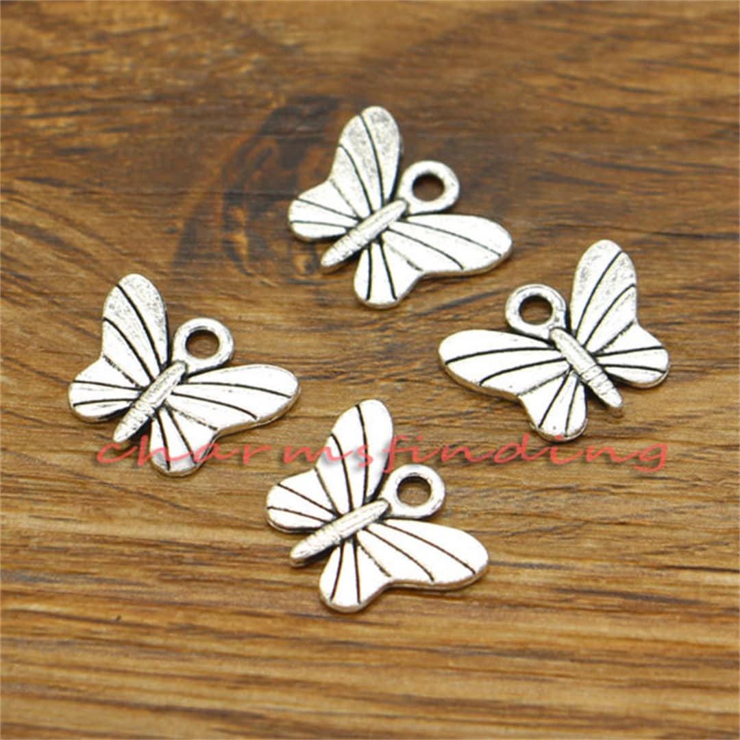 50pcs Butterfly Charms Bulk Fly Moth Charms Antique Silver Tone 15x12mm ...