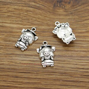 15pcs Pig Charms Pig Year Animal Charms Antique Silver Tone 15x23mm ...