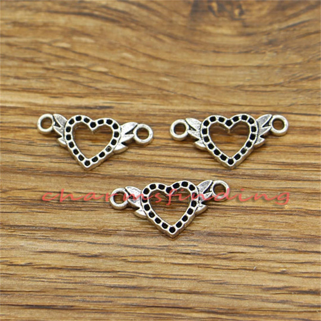 50pcs Winged Heart Charms Connector 2 Sided Angel Wings Charms Antique ...