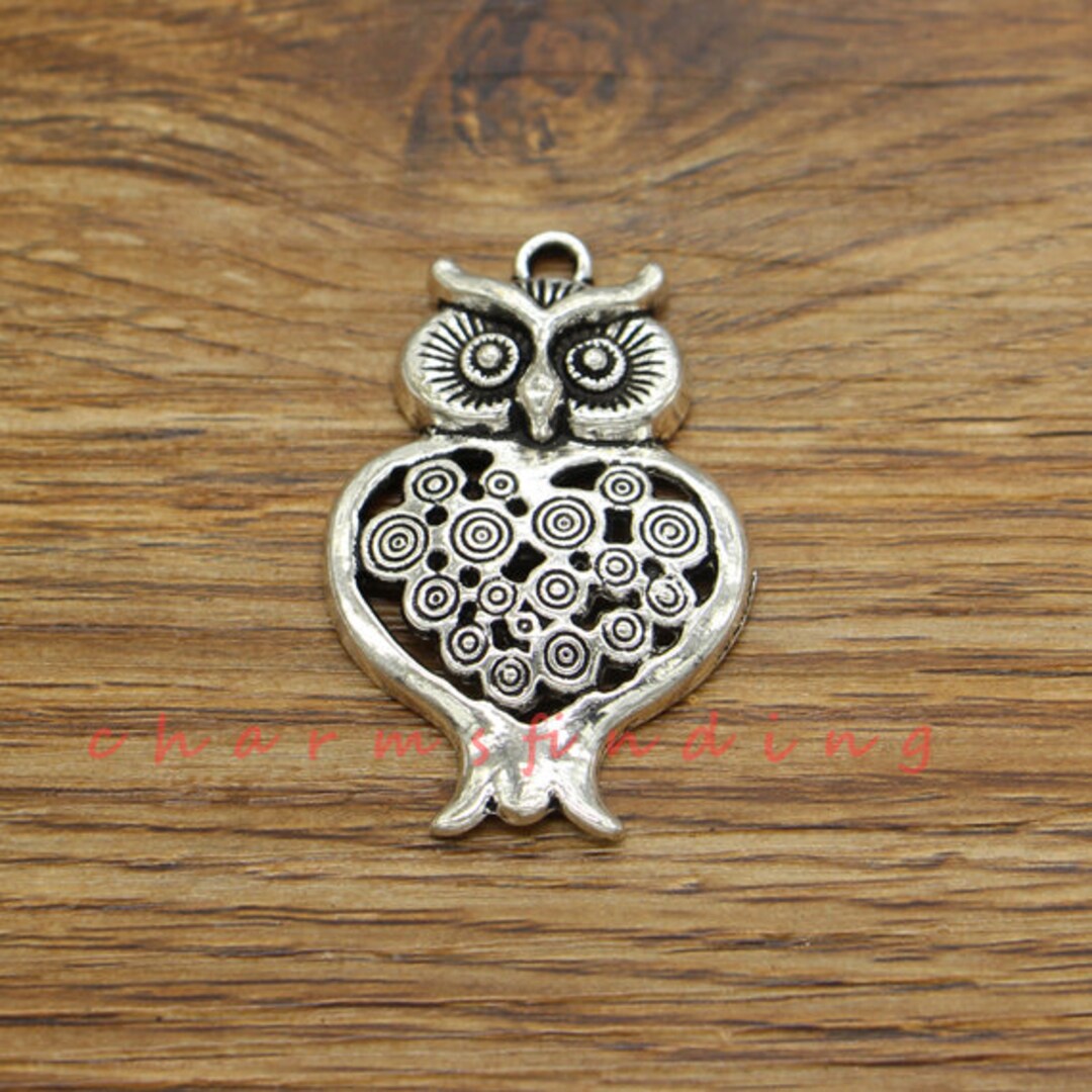 5pcs Large Owl Charms Pendants Bird Charms Pendants Antique Silver Tone ...