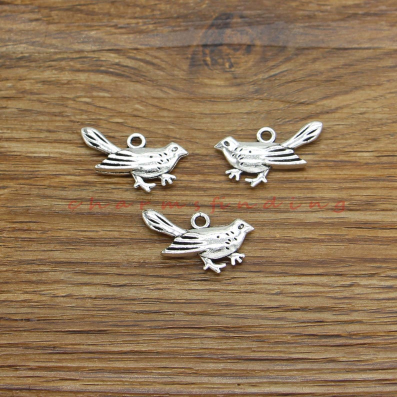 15pcs Bird Charms Magpie Double Sided Charm Antique Silver Tone 13x23mm ...
