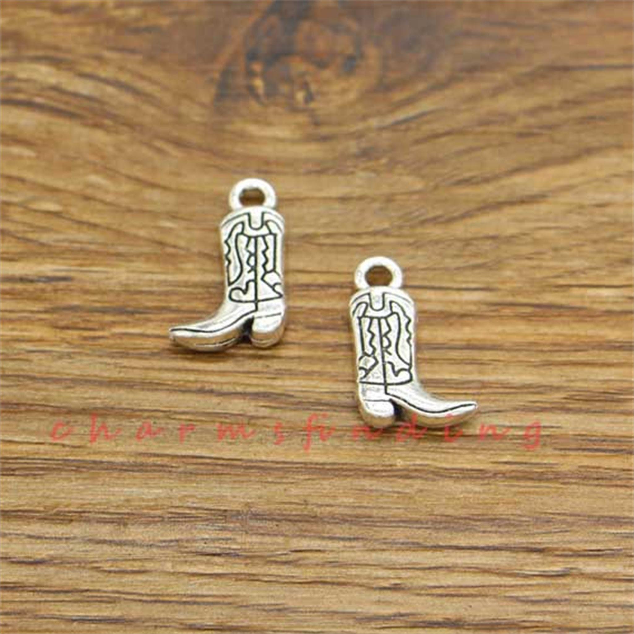 20pcs Cowboy Boot Charms Shoe Charms Antique Silver Tone 11x18mm Cf3808 ...