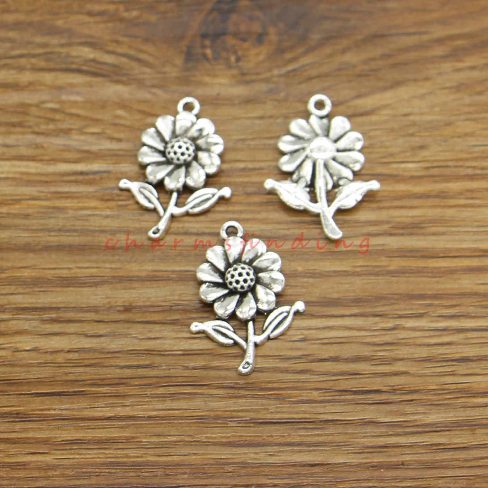 20pcs Flower Charms Sunflower Charms Antique Silver Tone 19x27mm Cf4268 ...
