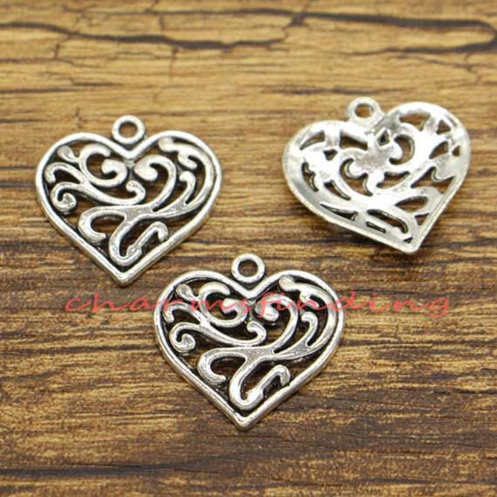 30pcs Heart Charm Vintage Scroll Charm Hollow Heart Charm | Etsy