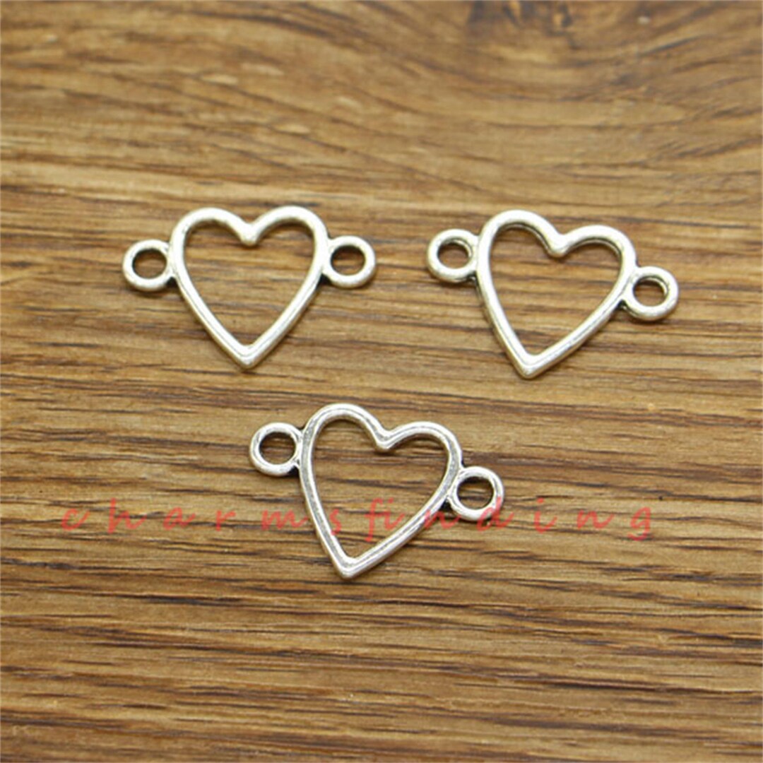 50pcs Heart Connectors Charms Antique Silver Tone 16x24mm Cf3498 - Etsy