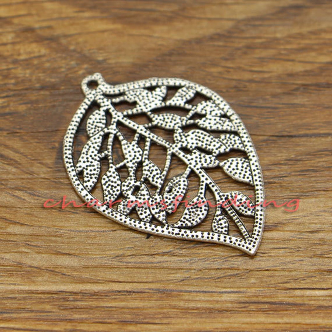 12pcs Large Leaf Charms Tree Leaf Charms Double Sided Antique Silver ...
