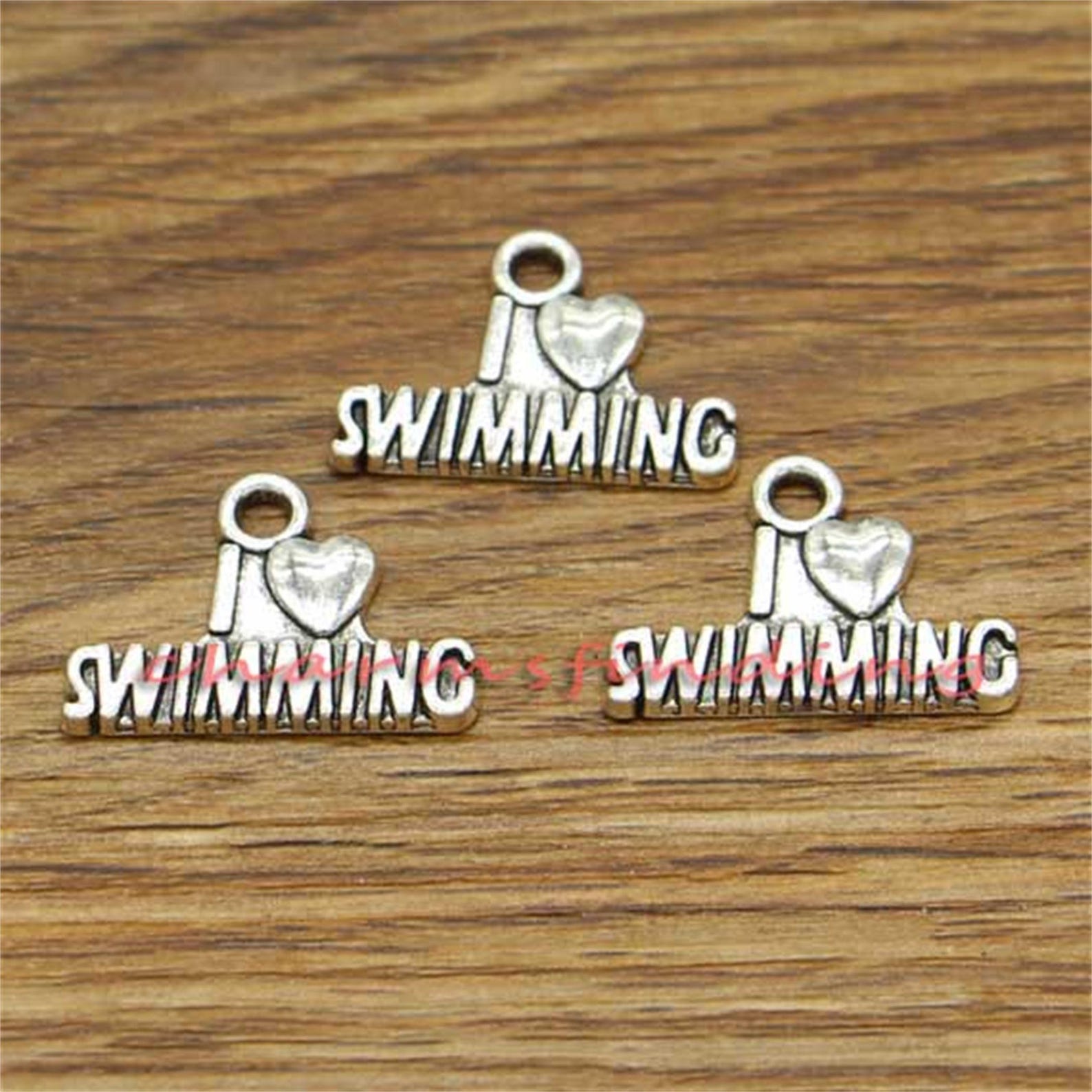 20pcs I Love Swimming Charms Swimming Charm Antique Silver Tone 22x15mm ...